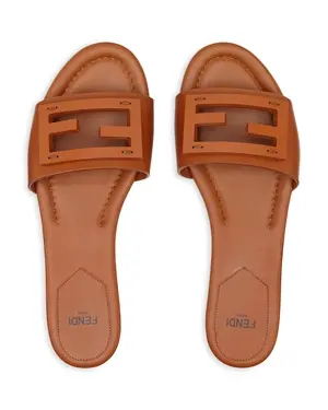 Fendi Baguette Leather Slides - Cuoio