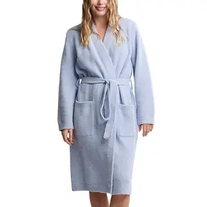 Barefoot Dreams Cozychic Luxe Robe With Rib Detail - Snow Drop
