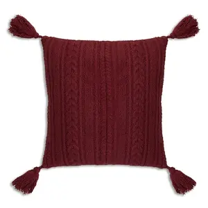 Barefoot Dreams Cozychic Cable Pillow With Tassels, 20 - Crimson