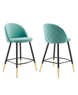 MODWAY Cordial Performance Velvet Counter Stools, Set Of 2 - Mint
