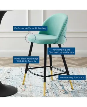 MODWAY Cordial Performance Velvet Counter Stools, Set Of 2 - Mint