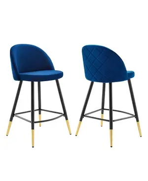 MODWAY Cordial Performance Velvet Counter Stools, Set Of 2 - Navy