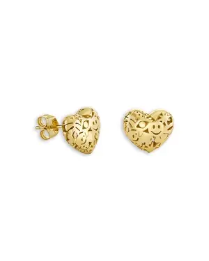 SYDNEY EVAN 14k Yellow Puffy Icon Heart Stud Earrings - Gold