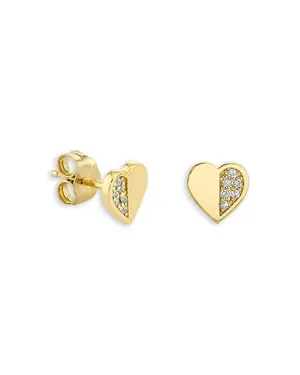 SYDNEY EVAN 14k Yellow Diamond Heart Stud Earrings - Gold