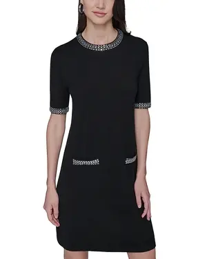 Karl Lagerfeld Paris Rhinestone Trim A Line Dress - Black