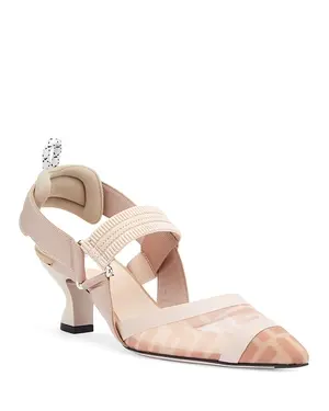 Fendi Colibri Mesh Mid Heel Slingbacks