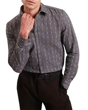 Ted Baker London Vyser Regular Fit Jacquard Check Shirt - Grey