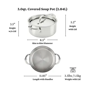 HESTAN Probond Luxe 4 Quart Polished Professional Clad Stainless Steel Soup Pot With Lid