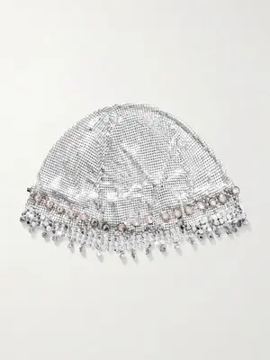 Rabanne Fringed Crystal-embellished Chainmail Hat - Silver
