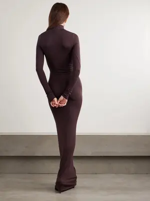 Eterne Stretch-modal Jersey Turtleneck Maxi Dress - Brown