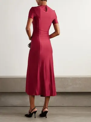 Rabanne Button-detailed Gathered Jersey Midi Dress - Red