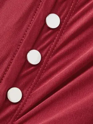 Rabanne Button-detailed Gathered Jersey Midi Dress - Red