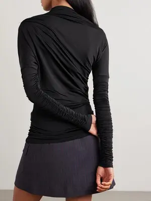 GANNI Asymmetric Draped Satin-jersey Top