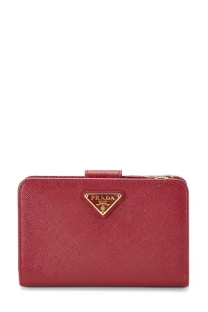 Prada Saffiano Zip Around Compact Wallet - Red