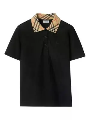 Burberry Check Collar Cotton Piqué Polo Shirt