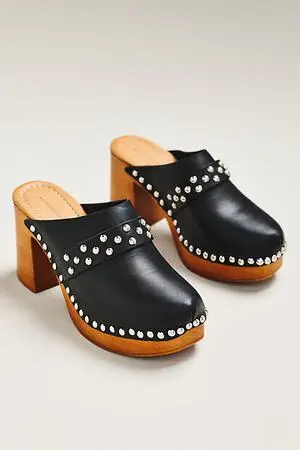 Anthropologie Studded Block-heel Clogs - Black