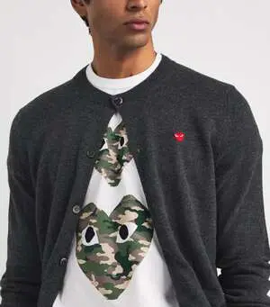 Play Comme Des Garcon Wool Cardigan With Mini Heart Appliqu - Grey