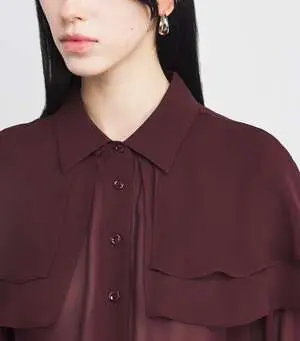 FRAME Silk Cape Blouse - Burgundy