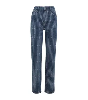 Paige Embellished Stevie High-rise Straight Jeans - Blue