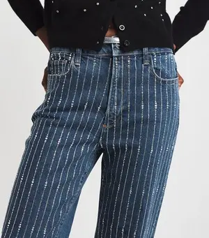 Paige Embellished Stevie High-rise Straight Jeans - Blue