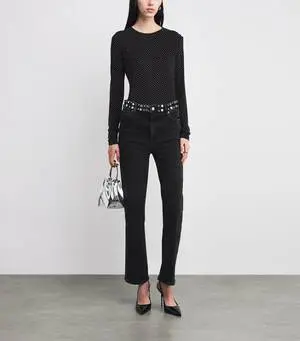 FRAME Le Sleek Studded Straight Jeans