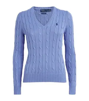 Polo Ralph Lauren Pima Cotton V-neck Julianna Sweater - Blue