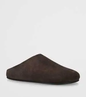 THE ROW Hudson Suede Shearling Slides