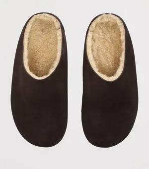 THE ROW Hudson Suede Shearling Slides