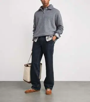 FRAME Wool-cotton Half-zip Pullover - Grey