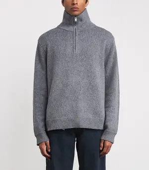 FRAME Wool-cotton Half-zip Pullover - Grey