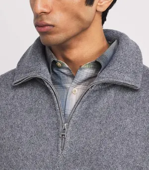 FRAME Wool-cotton Half-zip Pullover - Grey
