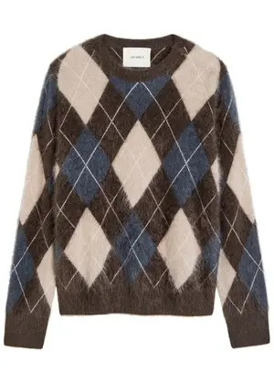 LISA YANG Brushed Cashmere Argyle Jumper - Brown
