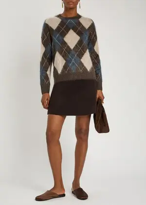 LISA YANG Brushed Cashmere Argyle Jumper - Brown