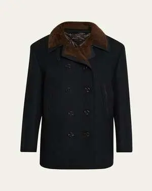 TOM FORD Melton Wool Shearling Double-breasted Pea Coat