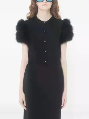 Valentino Garavani Feather Trim Knit Cardigan