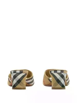 Burberry Check Pattern Block Heel Almond Toe Mules - Neutrals