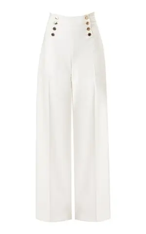 Carolina Herrera High-rise Cotton Sateen Wide-leg Pants With Decorative Buttons - White
