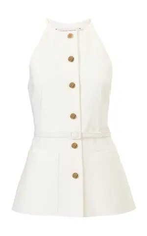 Carolina Herrera Sleeveless Belted Cotton Sateen Top - White