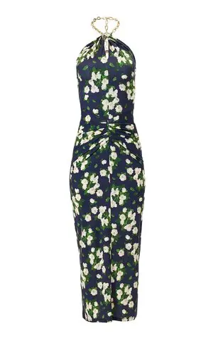 Carolina Herrera Painted Rose Jersey Halter Midi Dress - Floral