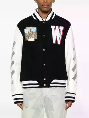 Off-White Appliqué Diag-stripe Varsity Jacket - Black