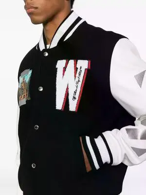 Off-White Appliqué Diag-stripe Varsity Jacket - Black