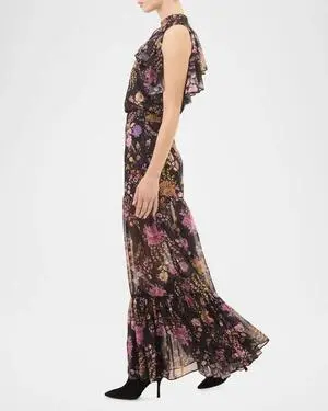 Misa Floral Chiffon Maxi Skirt - Dusted Cli