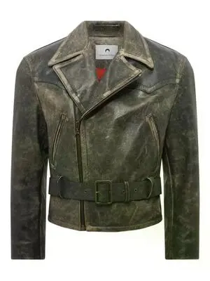 MARINE SERRE Belted Leather Biker Jacket