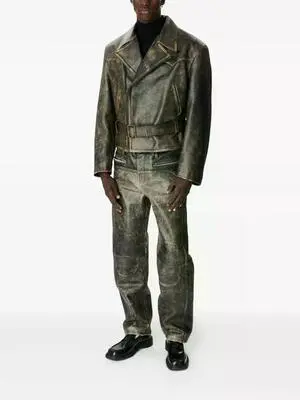 MARINE SERRE Belted Leather Biker Jacket