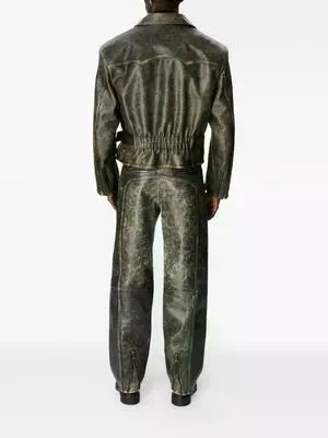 MARINE SERRE Belted Leather Biker Jacket