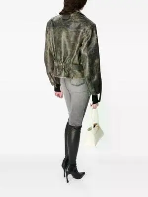 MARINE SERRE Belted Leather Biker Jacket