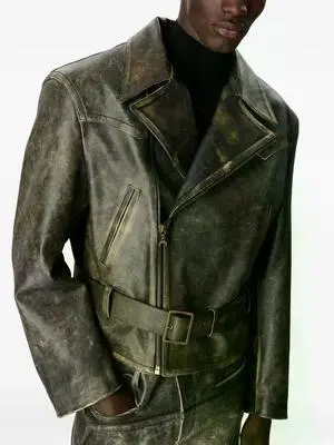 MARINE SERRE Belted Leather Biker Jacket
