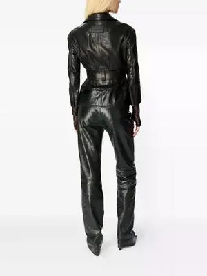 MARINE SERRE Moon Print Leather Belted Jacket