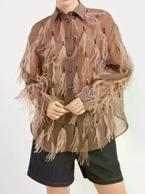 Brunello Cucinelli Feather-detail Silk Shirt