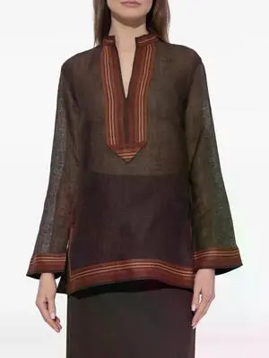 Tory Burch Striped-detail Blouse - Brown